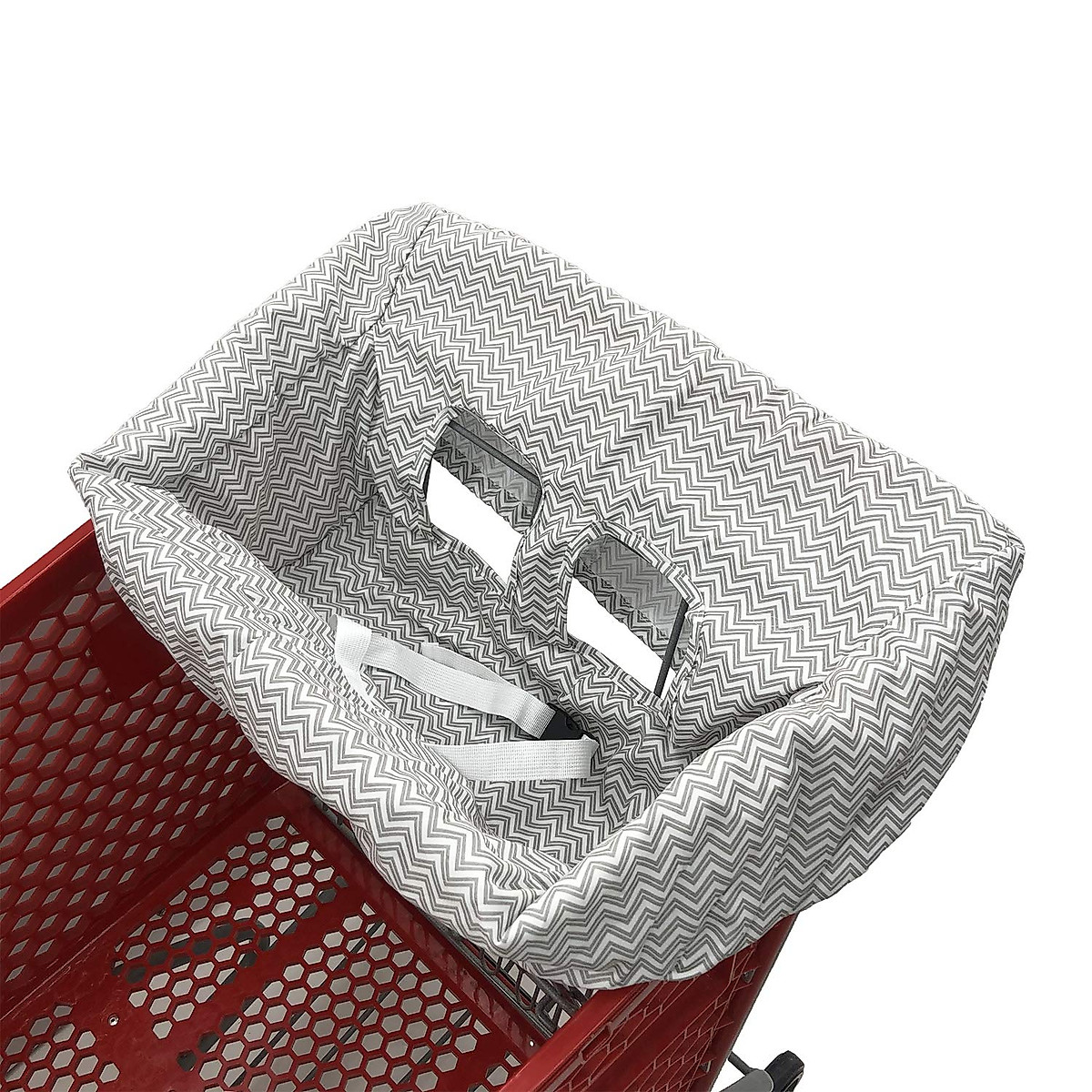 Portable Shopping Cart Cover, High Chair and Grocery Cart Covers for Babies, Kids, Infants & Toddlers, Attached Carry Bag (Gray Chevron)