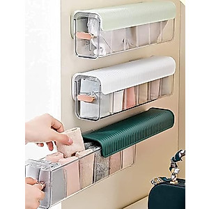 Socks Underwear Wall Mount Drawer Organizer, Switchable 6 Cell Drawer Acrylic Organizers Self-Adhesive Anti Dust Storage Boxes for Clothes Socks Lingerie Underwear Ties (Green)