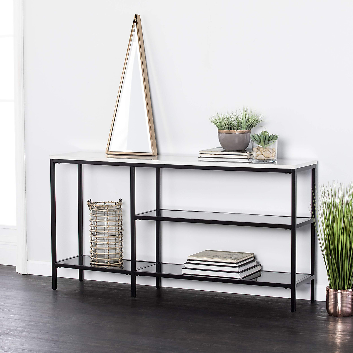 SEI Furniture Corman Console Table, 56" W x 12" D x 29" H, Black, Gray