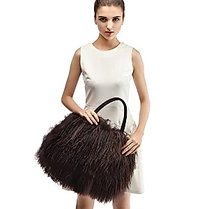 FINILUO Women Luxury Real Lamb/Mongolian Flush Wool Fur Handbag Chocolate