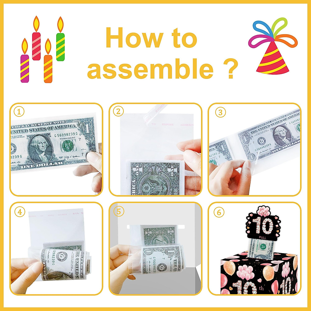 10th Birthday Surprise Gift, Happy Birthday Money Gift for Cash, 10th Birthday Gifts for Boys Girls, Birthday Party Decorations Supplies（with 35PCS Bags）