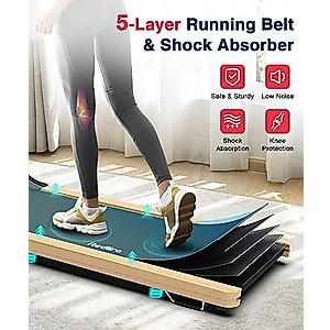 Redliro Walking Pad Treadmill Under Desk, Wood 300 lb Capacity Sports Equipment with Remote Control LED Display, Compact Portable Walking Machine for Office & Home Use (Natural Wood)