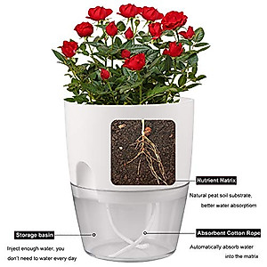 JFMAMJ Self Watering Planters, 5 Pack 6/4.1/3.2 Inch Self Watering Pots for Indoor Plants Wicking Pots, Modern Decorative Planter Pot for House Plants, Aloe, Herbs, African Violets, Succulents