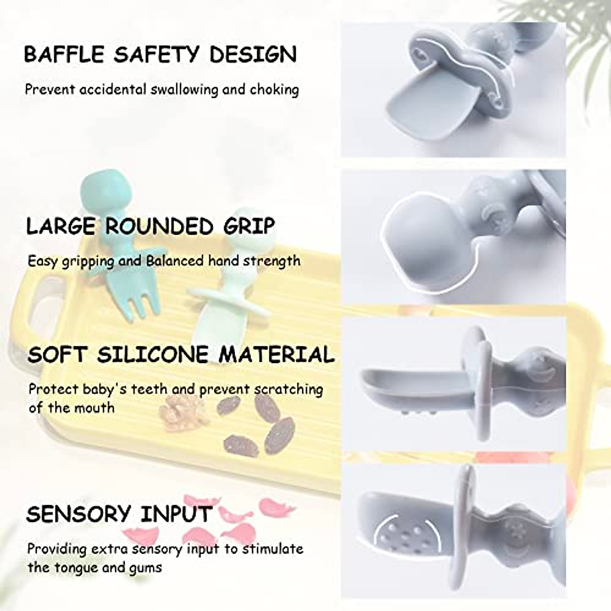 4 Pack Baby Utensils Self Feeding 6+ Months, Silicone Baby Spoons and Forks, Toddler Utensils for Baby Led Weaning, Chewable Utensils First Stage, Pink, Yellow