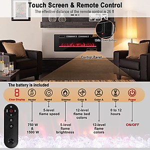 Tangkula 50 inches Electric Fireplace Insert, 3.19 Inches Ultra Thin Recessed & Wall Mounted 1400W Fireplace with Adjustable Flame Color & Speed, 12 H Timer,Remote Control,Touch Screen and WiFi App