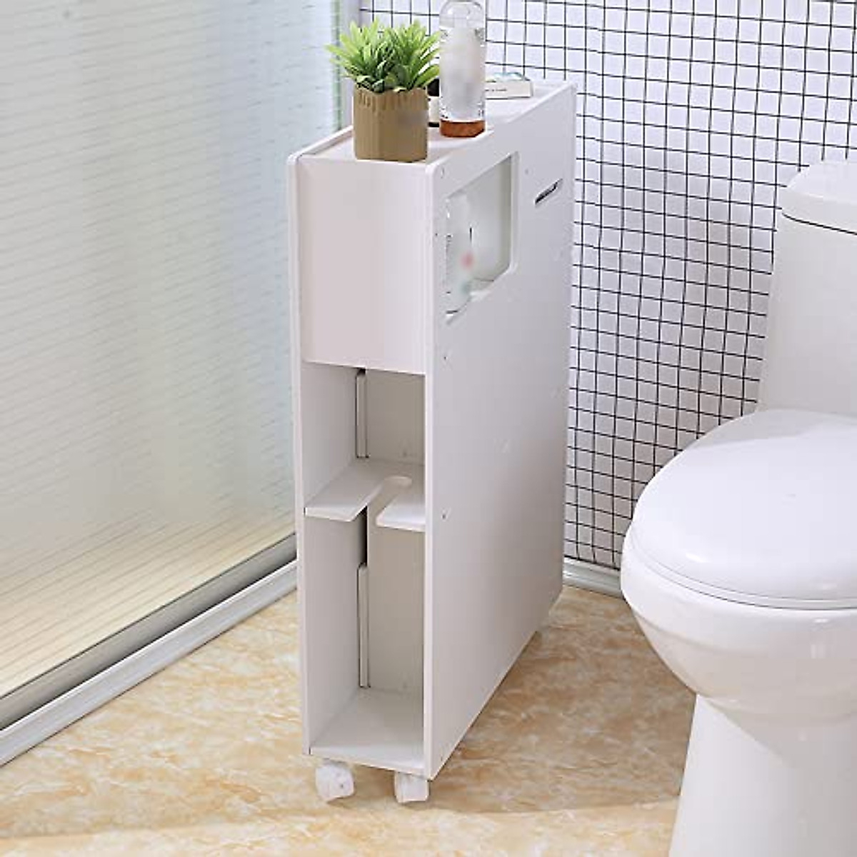 DYRABREST Bathroom Storage Cabinet with 2 Drawers - 4 Layer Multifunctional White Narrow Toilet Organizer Floor Side Cabinet - Movable Receive Arrange Ark Space Saver