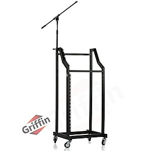 GRIFFIN Rack Mount Cart Stand & Top Mixer Platform 25U | Rolling Music Studio Booth Case Holder | Pro Audio Recording Cabinet Mount Rails | Sound Stage Equipment DJ Gear Display for Amplifier, Effects