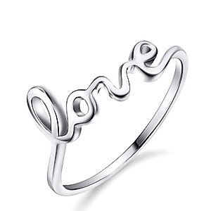 YFN Sterling Silver Simple Love Script Ring Thin Band Promise Ring (sterling-silver, 9)