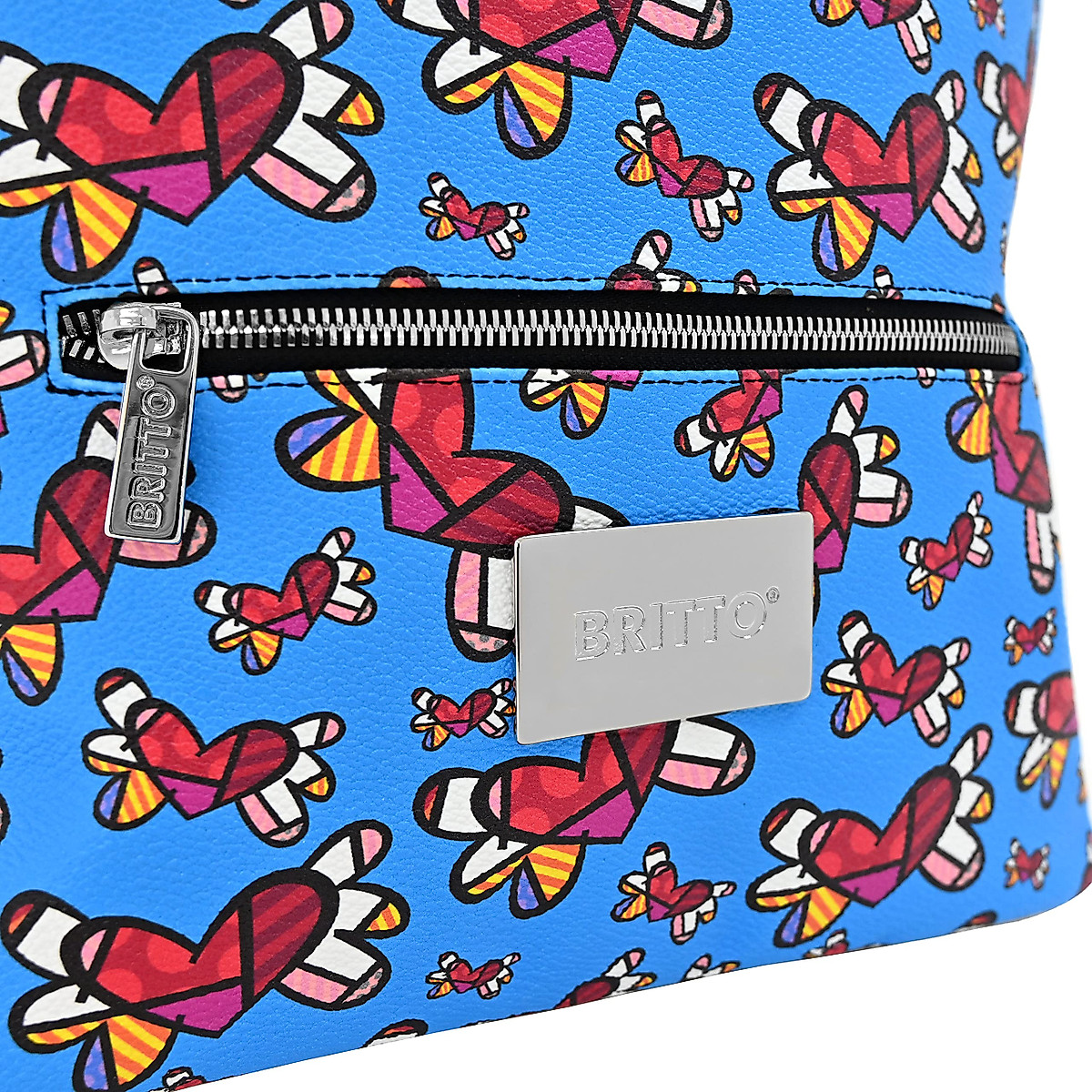 BRITTO Romero Vegan Leather Small Backpack, Flying Hearts