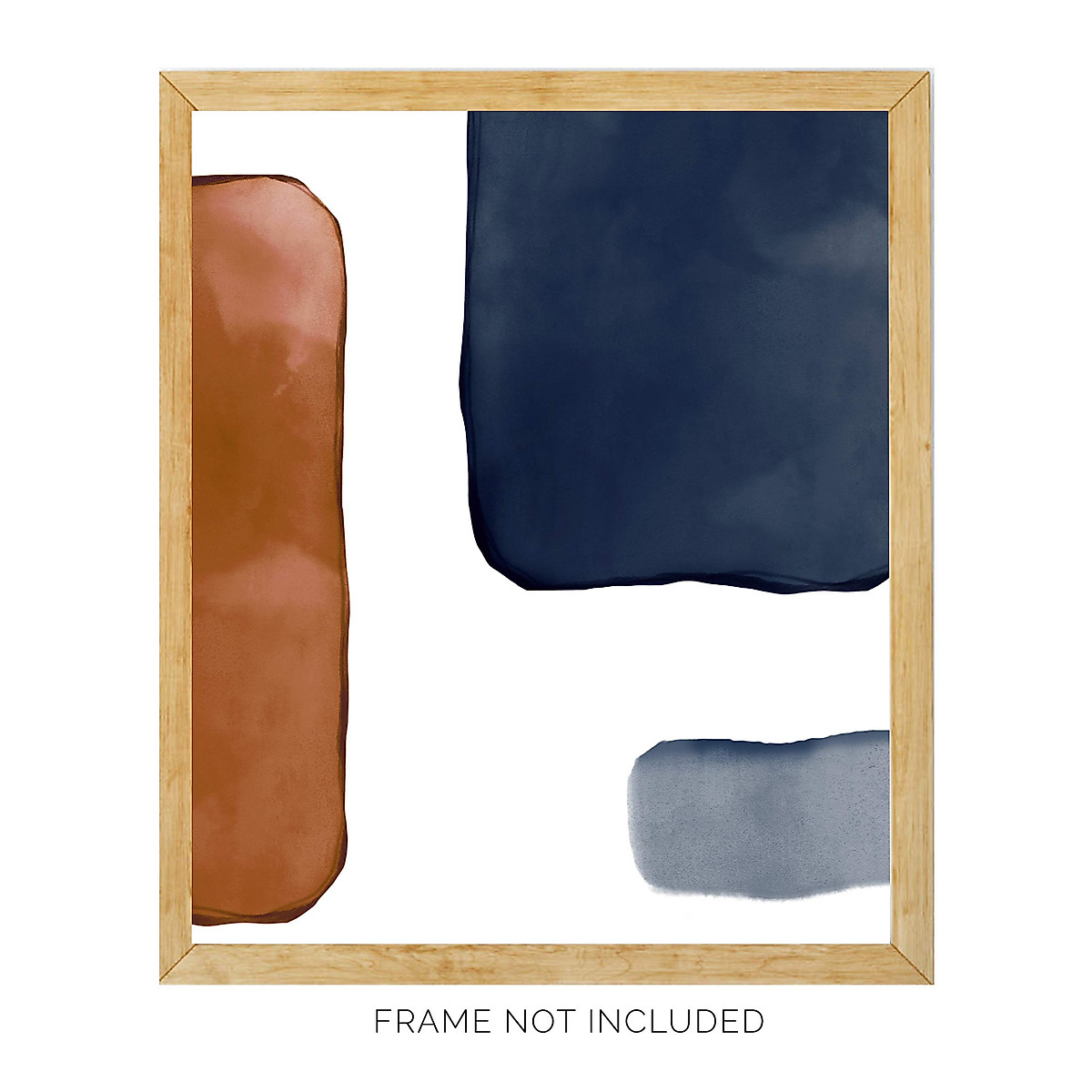 Abstract Navy Blue, White & Rust Blocks Wall Art. Set of 2 11x14 UNFRAMED Prints. Abstract, Minimalist Modern Wall Decor. Neutral Shades of Dark Indigo Blue, Burnt Orange and White.