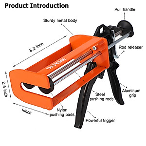 DAFEIKE 400ml Epoxy Gun Dual Component Caulking Gun Manual Double Cartridge Caulk Gun Panel Bond Adhesive Applicator for 13.5 fl oz Mix Ratio 1:1 and 2:1, Orange