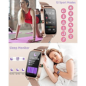 BOCLOUD Smart Watch, Smart Watches for Women Men, iPhone Android Smart Watch with Blood Oxygen/Heart Rate/Sleep Monitor, IP68 Waterproof Fitness Tracker with 12 Sport Modes(Gold)