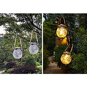 2 Pack Hanging Solar Powered LED Lights,Cracked Glass Ball Light, Waterproof Outdoor Christmas Decorative Lantern for Garden, Yard, Patio, Lawn(Warm White)