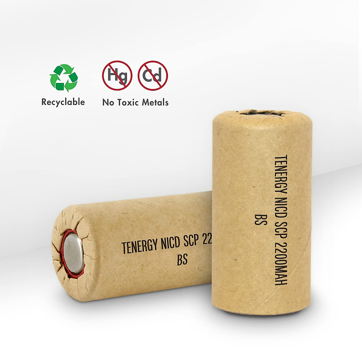 Tenergy NiCd SubC 2200mAh Paper Wrapped Rechargeable Battery Flat Top with Tabs, 15 Pack