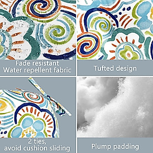 LVTXIII Outdoor Seat Cushions All Weather Patio Chair Pads with Ties, Comfortable Round Bistro Chair Cushions for Home Office and Patio Garden Furniture Decoration 15”x15”x4”, Set of 2, Flower Blue