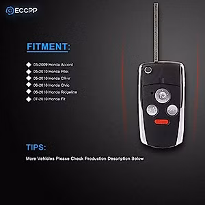 ECCPP Uncut Keyless Entry Remote Fob Folding Flip Key (Shell Case) Replacement for 03-2010 for H onda Accord Civic CR-V Fit Pilot Ridgeline key fob-2PCS 4 Buttons
