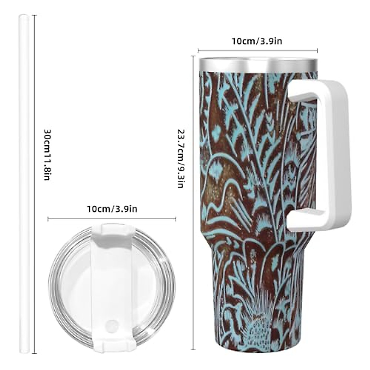 Xiexide 40oz Stainless Steel Hiking Rustic Western Country Turquoisen Cowboy Tooled Leather Double Walled Vacuum Insulatedith Handle And Straw,Hot & Cold Drinks