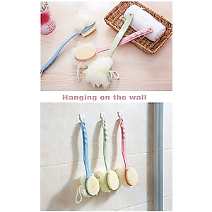 AARainbow 2 Packs Shower Body Brush with Bristles and Loofah, Back Scrubber Mesh Sponge with Curved Long Handle for Skin Exfoliating Bath, Massage Bristles Suitable for Men and Women (1Gray+1Pink)