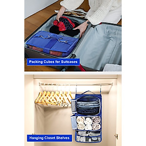 ELEZAY Hanging Packing Cubes Transformable Garment Closet Organizers Storage for Suitcases Carry on Luggage Compression Travel Bag with Shelves for Hotel Wardrobe Camper Accessories X-Large, Blue