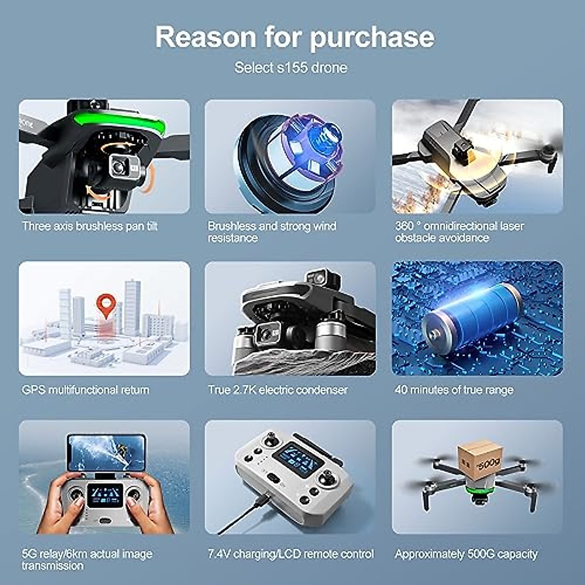 RKSTD 2.7K Camera GPS RC Drone For Adults, Foldable RC Quadcopter, Auto Return, Follow Me, Brushless Motor, Circle Flight, Waypoint Flight, Altitude Hold, Headless Mode