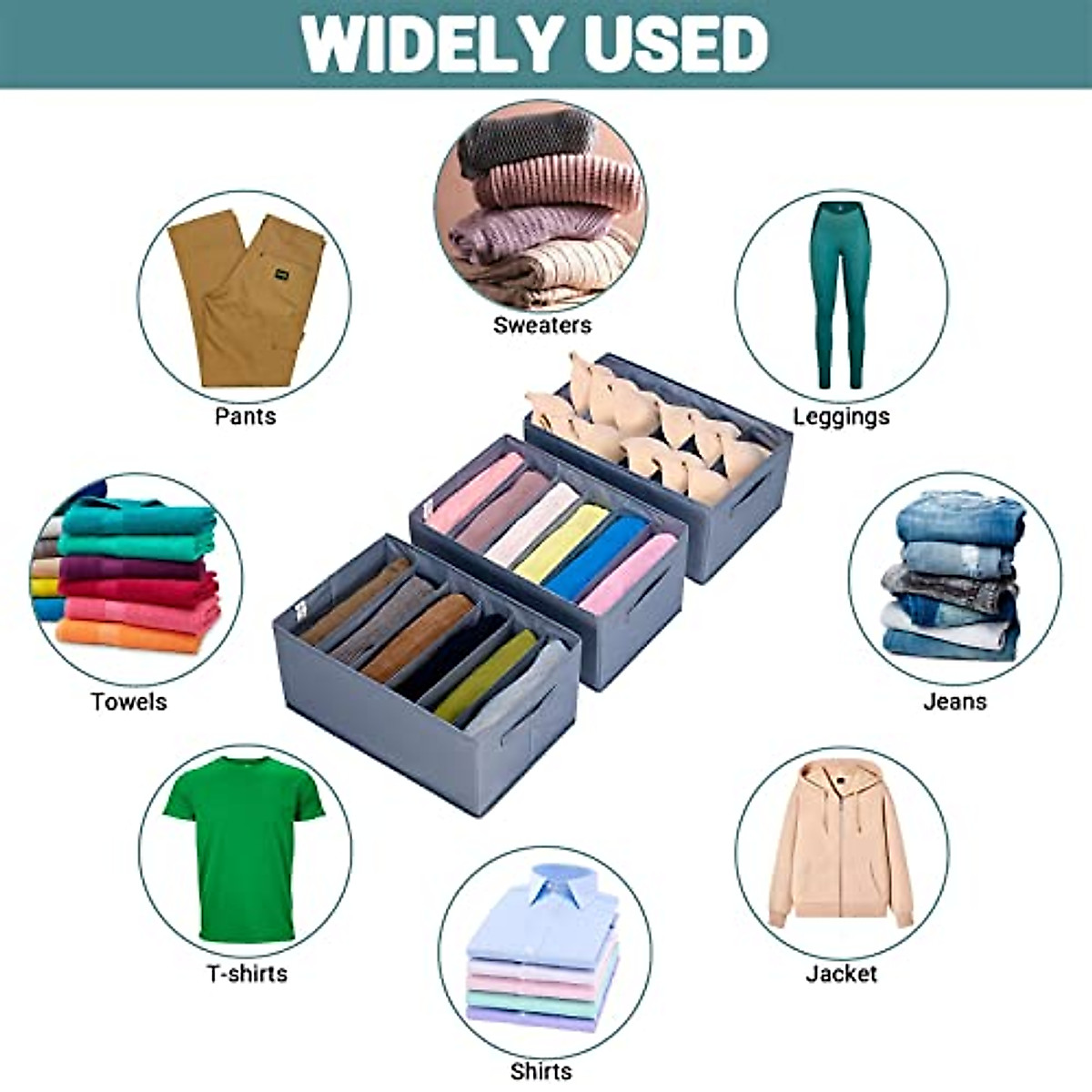 NOZAR 3-Piece XL Jeans Organizer for Closet - Wardrobe Clothes Organizer for Folded Clothes, Towels, Pants, Sweaters - Sturdy Fabric Clothing Organizer with 3 Space Saving Hangers