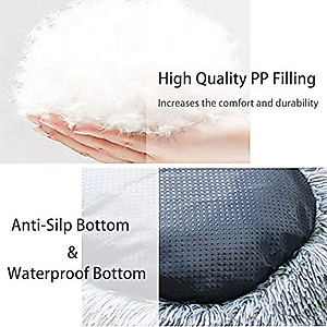 Liaamskin Fluffy Calming Donut Round Dog Bed Shag Lux Plush Cat Bed Self Warming Indoor Sleeping for Small Cat Dog19.7’’X19.7’’ Grey Ombre Clearance