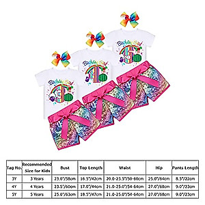 4th Birthday Outfit Girl Toddler Kids Short Sleeve T-shirt+Shiny Gold Rainbow Sequin Shorts+Headband 3PCS Summer Clothes Melon Themed Gifts Watermelon Party Supplies Cake Smash Photoshoot Pink-4 4T