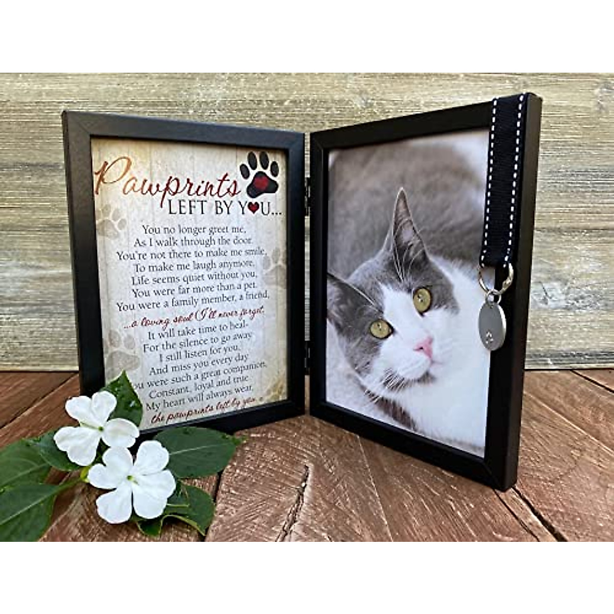 Pawprints Left By You Memorial 5x7 Frame for Cat with Pet Tag