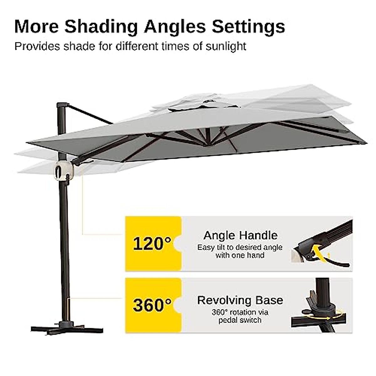EAST OAK Patio Umbrella, 9x11.5ft Rectangular Outdoor Umbrella, Large Offset Cantilever Umbrella with 360° Rotation, Heavy Duty Windproof and UV Resistant Sun Umbrella for Proch, Garden, Mountain Grey