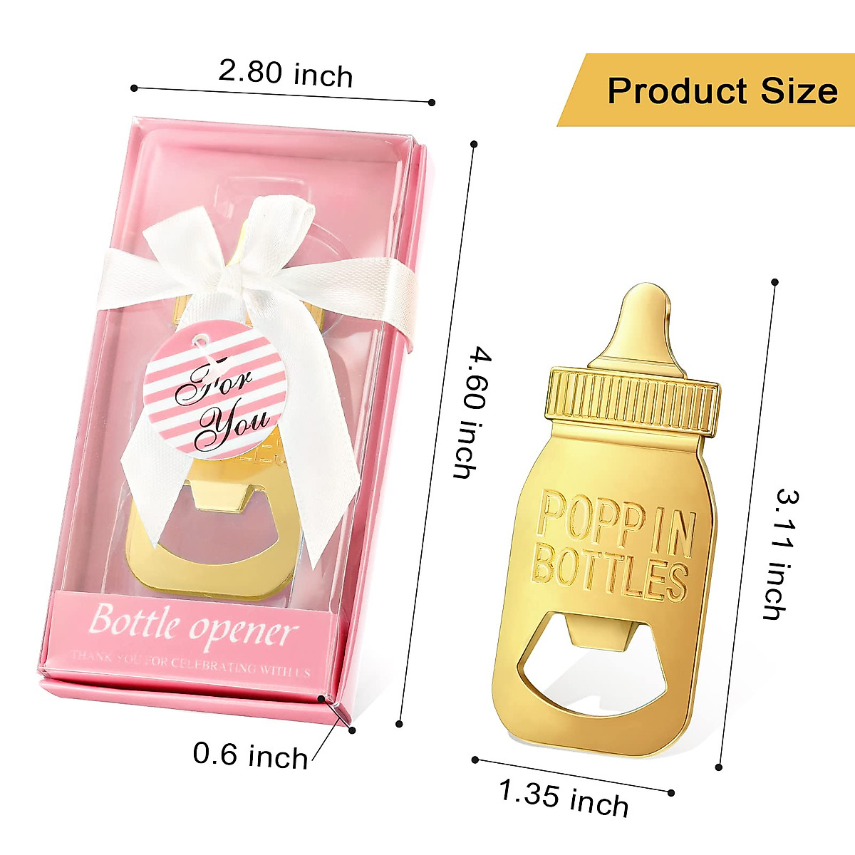 30 Pieces Baby Shower Bottle Opener Party Favor for Guest Popping Baby Bottle Shaped Opener Baby Girl Boy Birthday Wedding Gender Reveal Party Souvenirs Return Gifts (Pink)