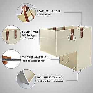 Stair Basket Leather Handles 16' ' Staircase Baskets Carpeted Wooden Stairs Made of 4mm Premium Felt Stair Organizer Laundry Basket Basket Stairs Foldable Staircase Basket, Beige (SBK01-HF-16)