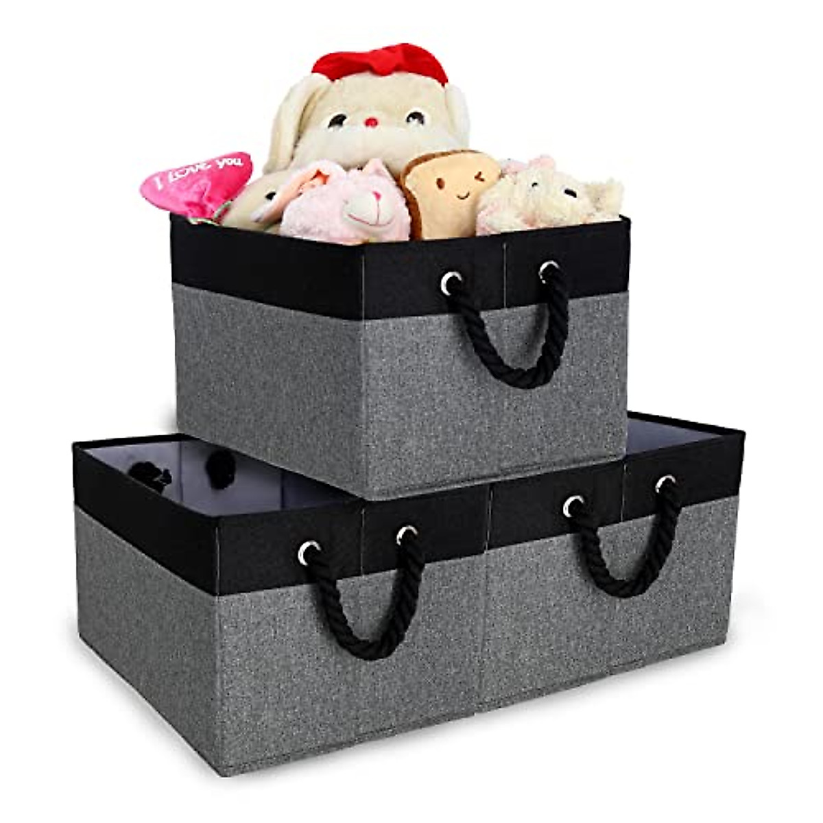 SAM AND MABEL Large Fabric Storage Baskets for Organizing - 16.5"(L) x 11.8"(W) x 9.8"(H) Pack of 3 Toy Organizers and Storage Bins, Collapsible Storage Bins for Shelves (Warm Black and Gray)