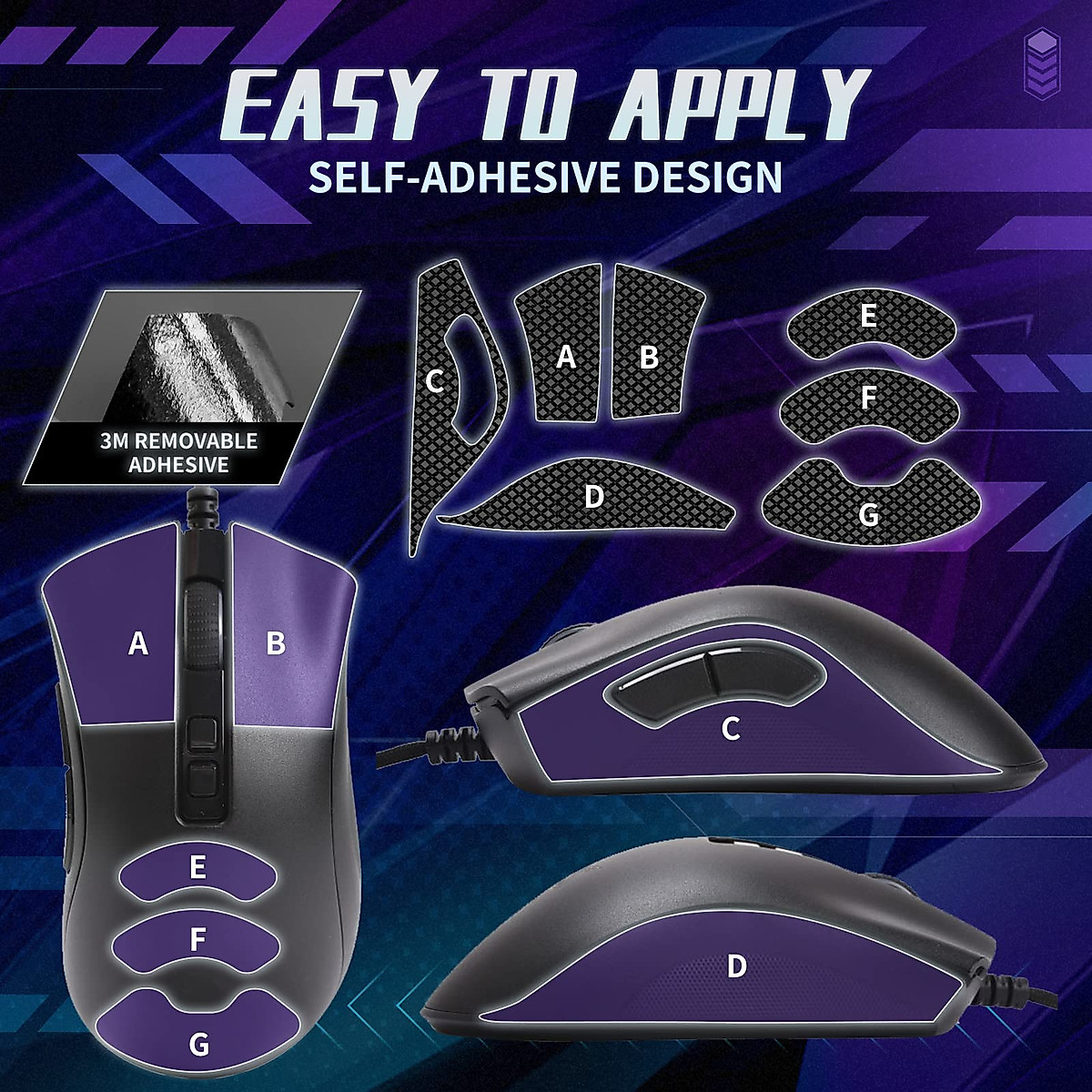 TALONGAMES Mouse Anti Slip Grip Tape Compatible with Razer DeathAdder V2 / DeathAdder V2 Pro Gaming Mouse, Palm Sweat Absorption, Thin 0.5mm, Cut to Fit, Easy to Apply, Mouse Skin