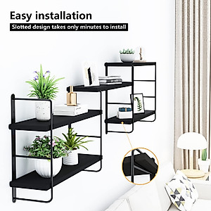 MXCSE Wall Mounted Floating Shelves, Wall Shelves, Rustic Wall Decor Wood Shelves for Bedroom, Living Room, Bathroom and Kitchen Storage, Easy Installation (5, Black)