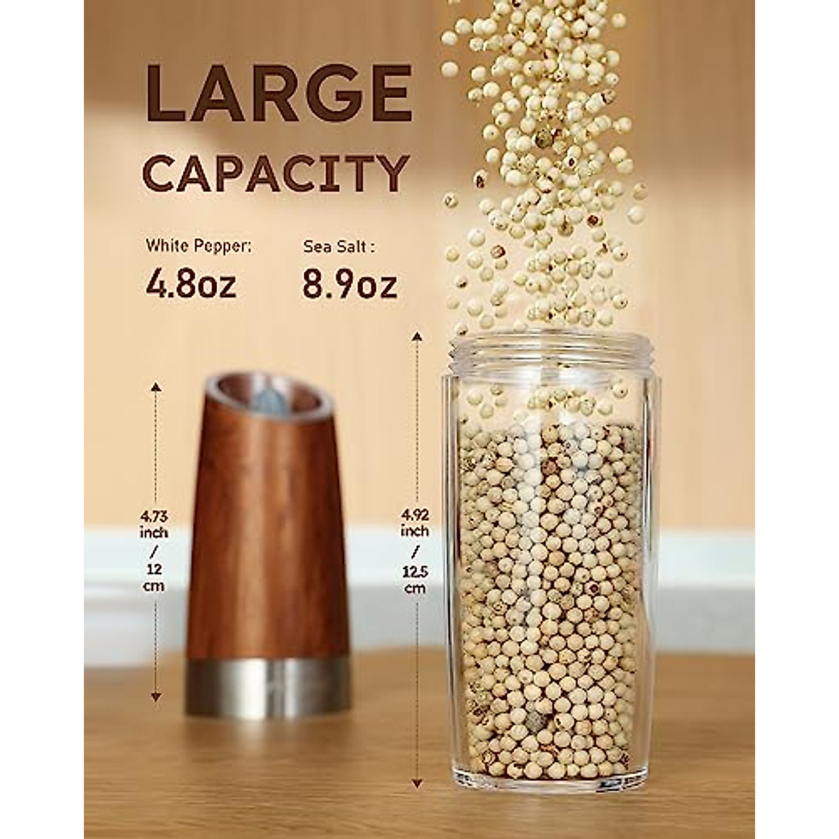 𝐔𝐩𝐠𝐫𝐚𝐝𝐞𝐝 𝟗𝐨𝐳 𝐗𝐋 𝐂𝐚𝐩𝐚𝐜𝐢𝐭𝐲 Sangcon Gravity Electric Salt and Pepper Grinder Set Battery Powered Refillable Automatic Operation Adjustable Coarseness Mill Grinder Shakers Set