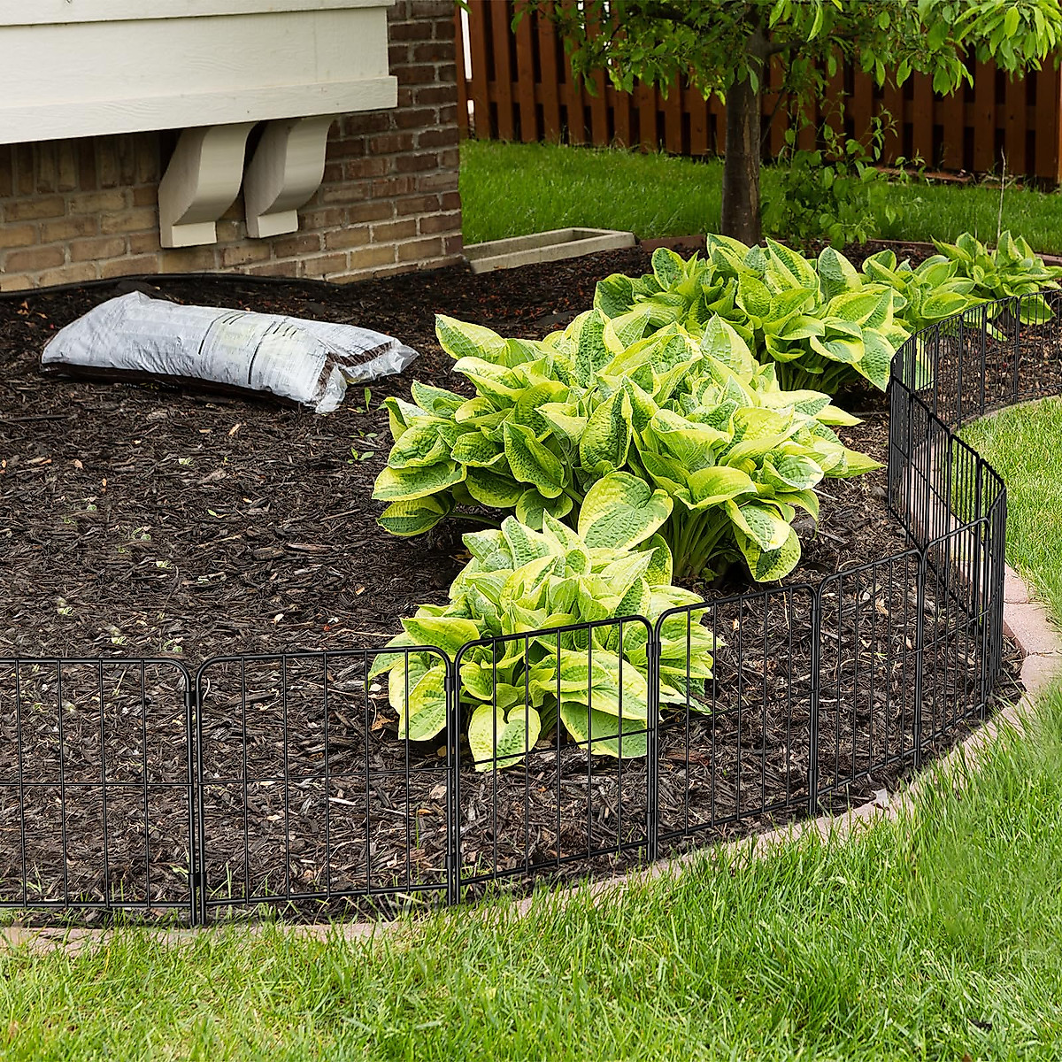 PINPON Small Decorative Garden Fence 10 Pack Animal Barrier Fence 10ft (L) x 16.5in (H) Rustproof Metal Wire Landscape Edging Border for Garden Yard Landscape Patio, Square