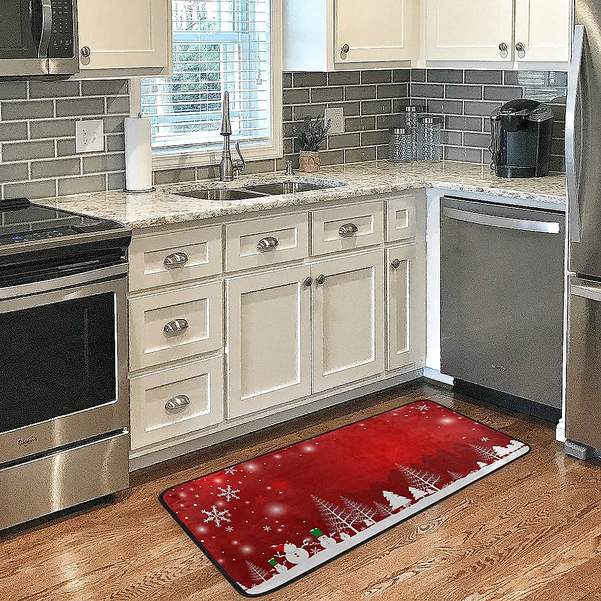 Kitchen Rugs Christmas Tree Snowman Design Non-Slip Soft Kitchen Mats Bath Rug Runner Doormats Carpet for Home Decor, 39" X 20"