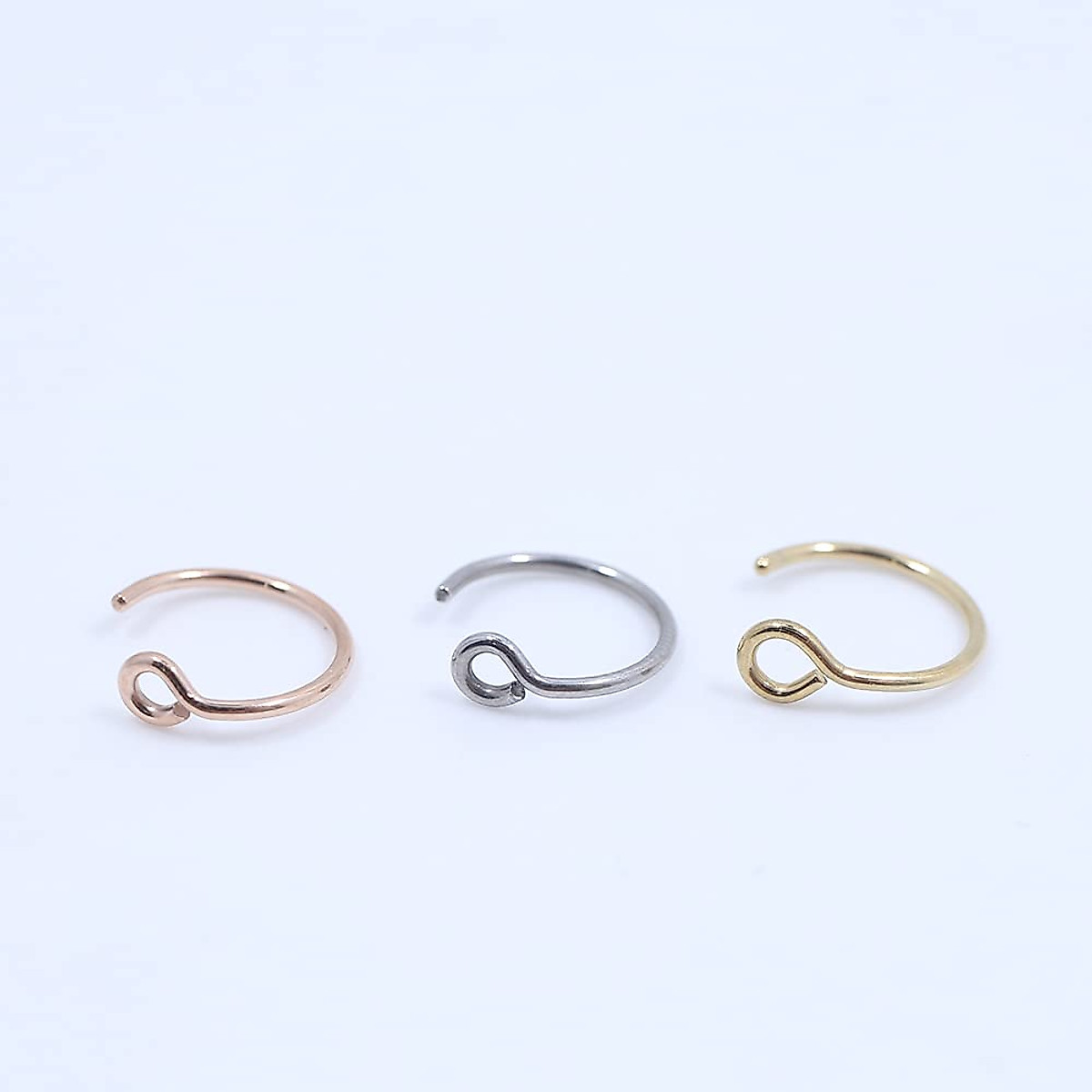 FANSING Faux Nose Ring 8mm Septum Ring 20g Fake Nose Rings Hoop 20 Gauge Rose Gold Nose Ring Faux Lip Ring 3PCS Mixed Colors