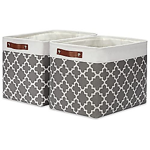 HNZIGE Large Fabric Canvas Storage Basket for Shelves 16"×11.8"×11.8" Decorative Storage Bins Set of 2, Collapsible Storage Baskets for Storage Bedroom, Living Room, Laundry ,Home(White&Grey Pattern)