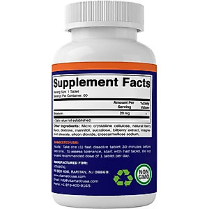 2 Pack High Potency Melatonin 20mg Tablets | Vegetarian, Non-GMO, Gluten Free | 60 Fast Dissolve Tablets | Natural Berry Flavor |