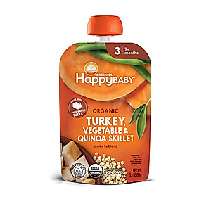 Happy Baby Organics Savory Blends Stage 3 Baby Food Puree, Free-Range Turkey, Harvest Vegetables & Quinoa Skillet, 3.5 Ounce (Pack of 16)