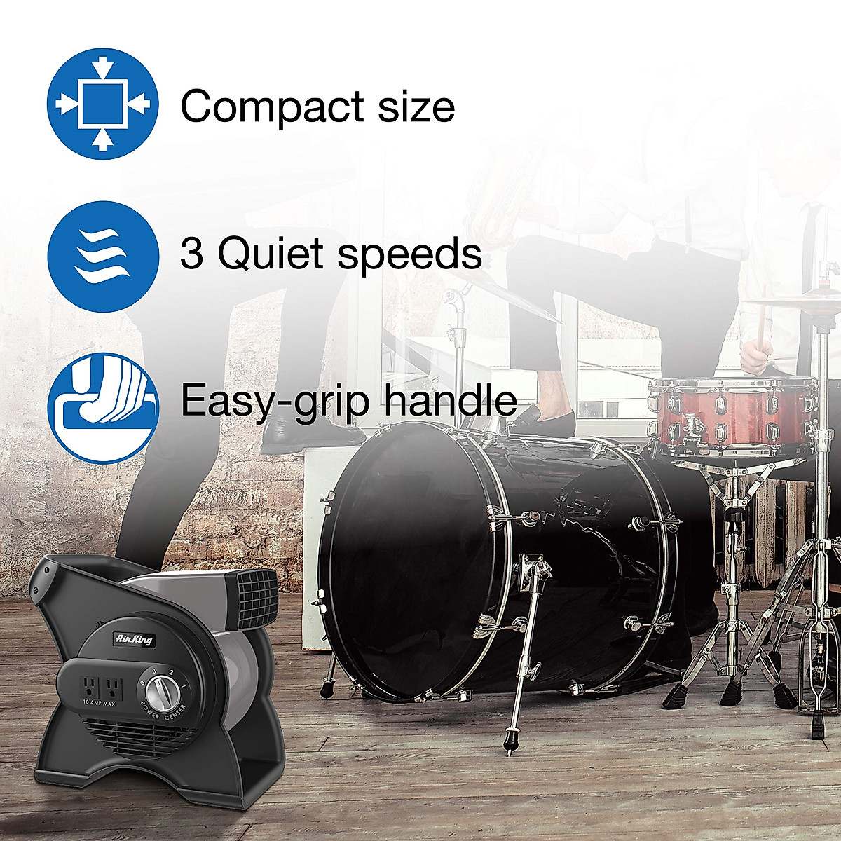 Air King Commercial Grade Pivoting Utility Fan, for Cooling, Ventilating, Exhausting and Drying at Home, Job Site, Work Shop, Construction, 3 Speeds, 11.25", Black, 9550