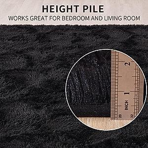 Beglad Soft Fluffy Area Rug Modern Shaggy Bedroom Rugs for Kids Room Extra Comfy Nursery Rug Floor Carpets Boys Girls Fuzzy Shag Fur Home Decor Rug, 5.3 ft x 7.5 ft, Black