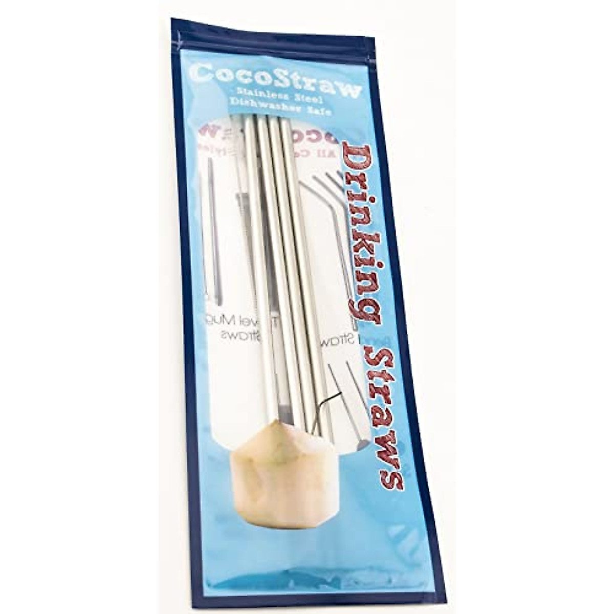 4 Stainless Steel Wide Smoothie Straws - CocoStraw Large Straight Frozen Drink Straw - 4 Pack + Cleaning Brush (4)