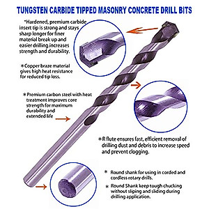 Masonry Drill Bit Set 3/8 in. Carbide Tip Black/White Drill Concrete Rock-5Pcs