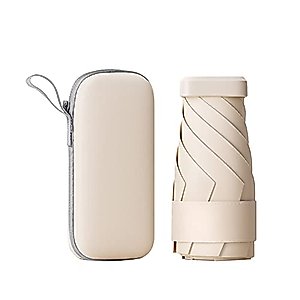 Cloudia Mini Umbrella for Purse, Portable and Compact Perfect for Rain and Sun with UV Protection (Beige)