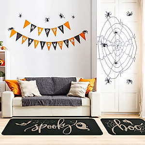 2 Pcs Halloween Kitchen Rugs Mat, Personalized Ghost Bat Horror Black Area Rug Set of 2 Washable, Non-Slip Absorbent Cartoon Boo Spooky Kitchen Mats Cushioned Anti Fatigue, 17'' x 47'' + 17'' x 30''