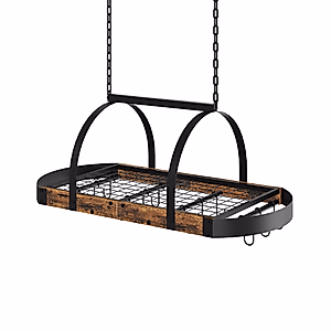 CHOEZON Hanging Pot Rack, Pot Hanger for Kitchen, Ceiling Mounted Pot Holder, Cookware Organizer with 12 S-Shaped Hooks, for Pot, Pan Storage, Space Saver, Rustic Brown and Black TPR08BF