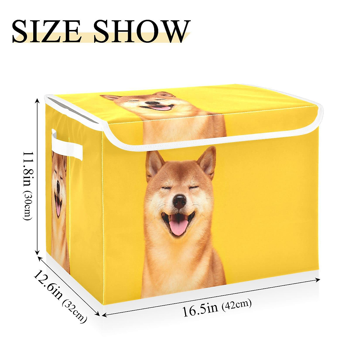 Wusikd Shiba Inu Dog Storage Basket Yellow Storage Boxes with Lids and Handle, Large Storage Cube Bin Collapsible for Shelves Closet Bedroom Living Room, 16.5x12.6x11.8 In