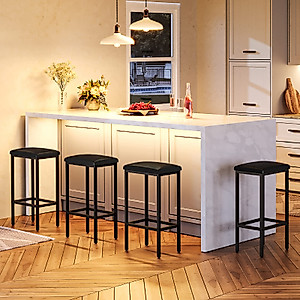 MAHANCRIS Bar Stools, Set of 2 PU Upholstered Breakfast Stools, 2-Piece Bar Chairs, 26.8-Inch Height, Rectangular Industrial Bar Stools, for Dining Room, Kitchen, Counter Bar, Black BAHB01R01